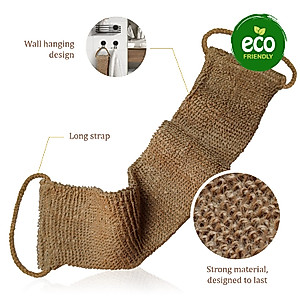 Natural Back Scrubber for Shower for Men and Women - Set of Hemp Back Washer & Exfoliating Glove for Body- Long Back Sleeve with Scrub Mitten for Deep Cleaning & Skin Relax