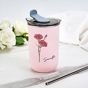 Personalized Birth Flower Tumbler for Women Custom Travel Mug with Floral Design Insulated Stainless Steel Coffee Mug Leakproof Gift for Teacher Mom Mother's Day Wedding Party Office Essentials
