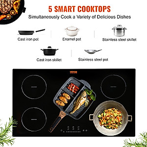 VEVOR Built-in Induction Electric Stove Top 5 Burners,35 Inch Electric Cooktop,9 Power Levels & Sensor Touch Control,Easy to Clean Ceramic Glass Surface,Child Safety Lock,240V