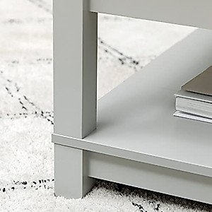 HOMCOM Coffee Table, 2 Tier Center Table with Storage Shelf and Wood Textured Top, Square Living Room Table, Light Gray