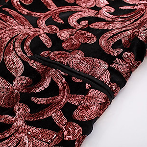 PJ PAUL JONES Men's Suit Jackets Velvet Sequins Tuxedo Jacket Shawl Lapel Slim Fit Casual Blazer for Men Dinner Wine Red 2XL