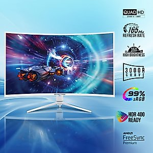 Sceptre Curved 40" Class 16:9 QHD 2560x1440 Gaming Display DisplayPort up to 165Hz AMD FreeSync Premium HDR400, 1ms MPRT 3000R Height Adjustable Nebula Series White (C408B-QWN168W)