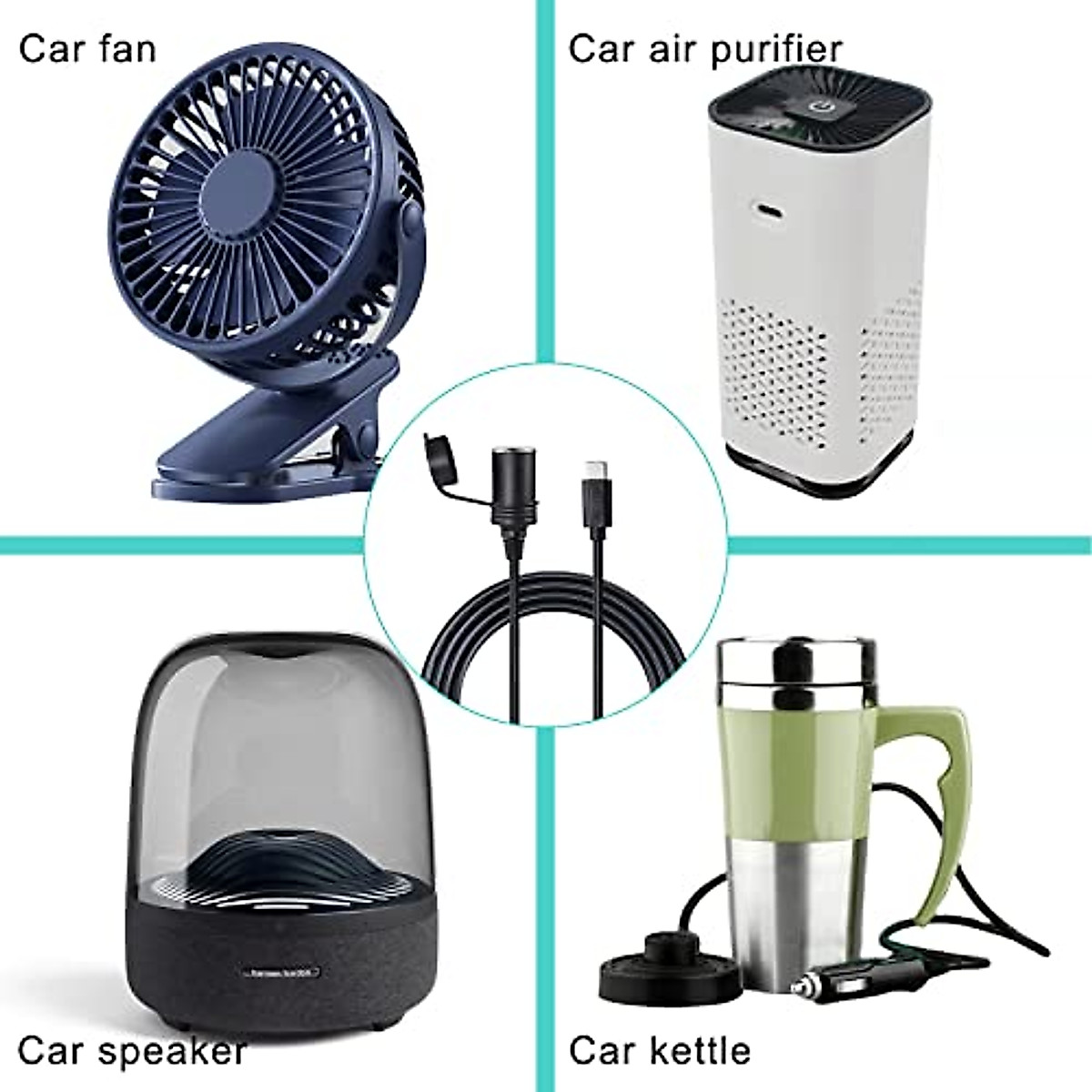 QIUCABLE USB C to Cigarette Lighter Adapter - 3ft 12V USB Type-C Male Plug to Cigarette Lighter Adapter Cable, 12 Volt USB-PD to Car Cigar Adapter Female Socket Power Cable