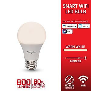 Energizer Connect Smart A19 LED Warm White Light Bulb with Voice Control and Remote Access Through Your Smartphone | Compatible with Alexa and Google Assistant