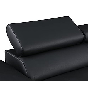 BlackJack Furniture Union Modern Faux Leather Sofa with Adjustable Headrests, Chaise, Elegant Tufted Seat, High-Density Foam and Stainless Steel Legs, Left Facing Sectional, Black