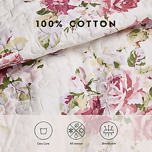 Laura Ashley - King Quilt Set, Reversible Cotton Bedding with Matching Shams, Lightweight Home Decor for All Seasons (Lidia Pink, King)