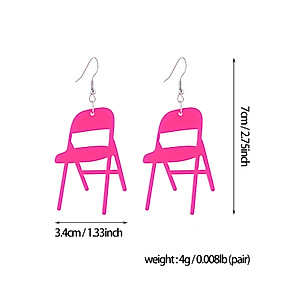 XYAYOU Funny 3D Acrylic Folding Chair Drop Dangle Earrings for Women Jewelry Gift (pink)