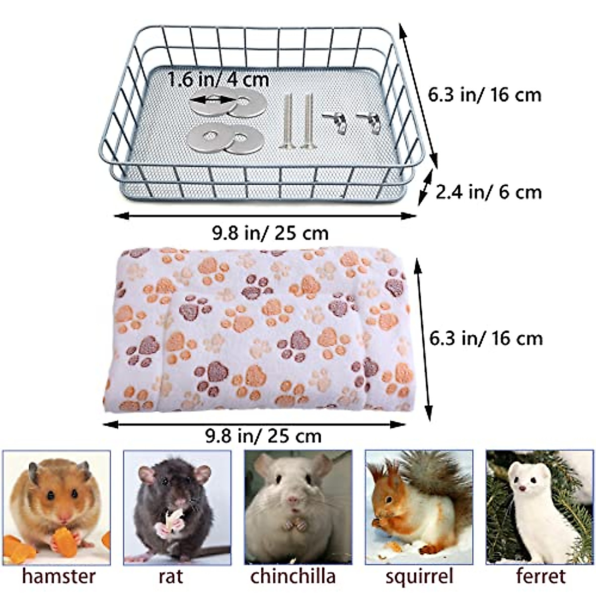 Rat Cage Platform Accessories Hanging Rat Ledge Metal Ferret Hammock Squirrel Cage Bed Small Animal Habitat for Hamster, Sugar Glider, Rat- Blue