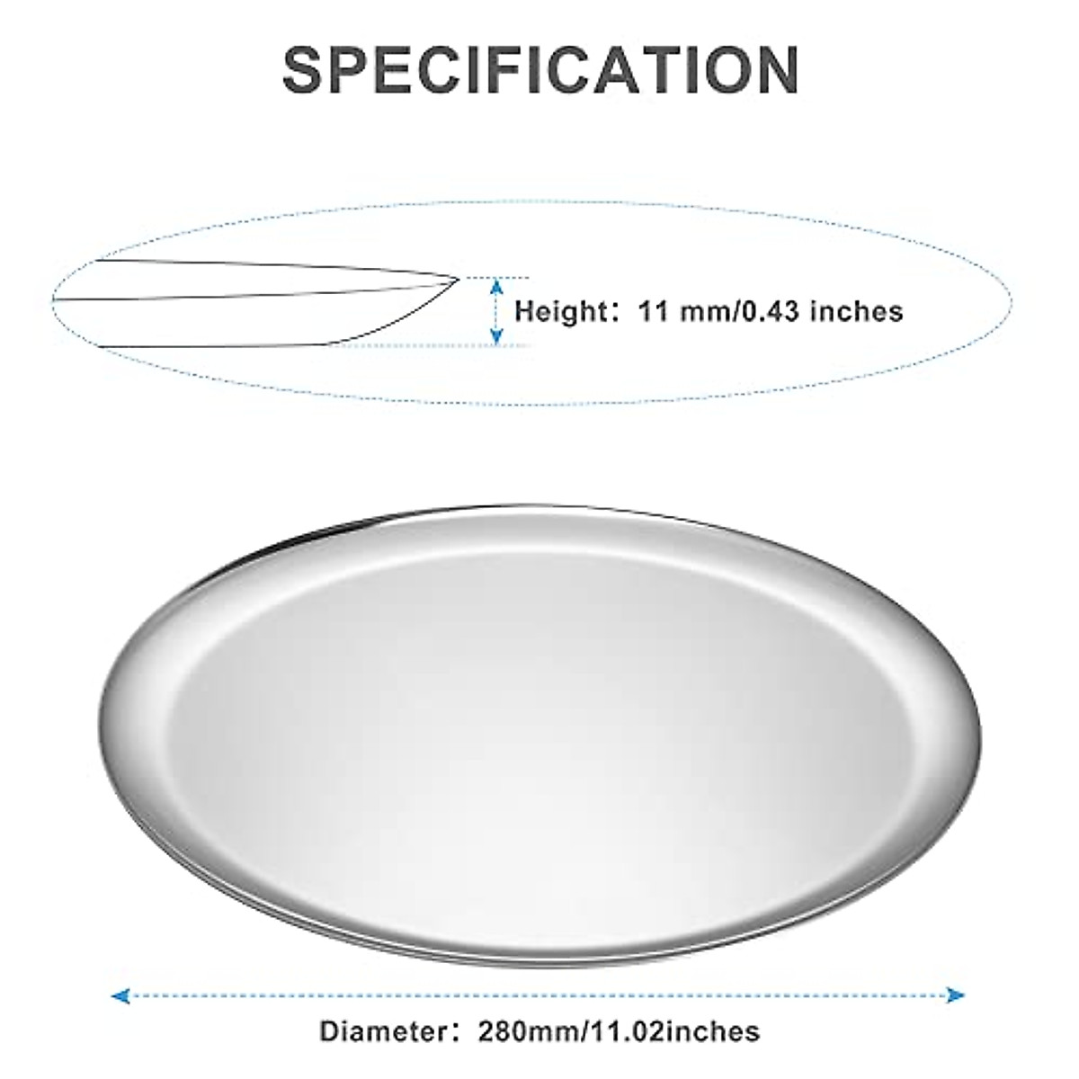 11.02inch/280 mm Silver Stainless Steel Tray,Round Jewelry Tray,Cosmetic Storage Tray,Service Tray,Decorative Tray,Multi-uses Storage Tray Organizer Plate