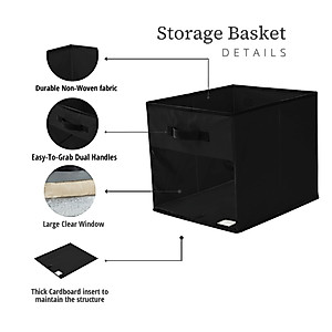 DECOMOMO Kallax Storage Cubes, 13x13x15 Storage Cube Bins with Window, Baskets for Organizing Shelves (Kallax / 4pcs, Black)
