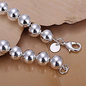 PMANY [Mother's Day Special] 925 Sterling Silver Plated Round Beads Chain Bracelet Bangle (10mm)