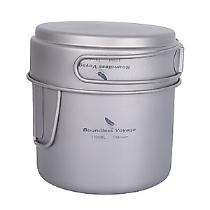 Boundless Voyage Camping Titanium Pot Pan Set with Folding Handles Outdoor Picnic Hiking Bowl Plate Mess Kit Tableware Cookware Ti2053C