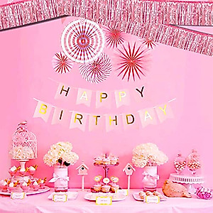 10 Pack 10 Feet Foil Fringe Garland Metallic Tassle Banner Wall Hanging Tinsel Streamers Backdrop for Parade Floats, Bachelorette, Wedding, Birthday, Halloween, Christmas Party Decorations(Pink)