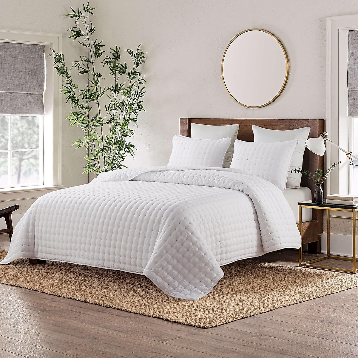 WDCOZY White Queen Size Quilt Bedding Sets with Pillow Shams, Lightweight Soft Bedspread Coverlet, Quilted Blanket Thin Comforter Bed Cover, All Season Summer Spring, 3 Pieces, 90x90 inches