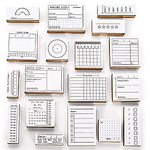 Tosnail 18 Pieces Bullet Journal Stamps, Decorative Rubber Stamp Set, Calendar Planner Stamps Wooden Stamps Bujo Stencils for to Do List, Tasks, Diary, Planner, Letters, Scrapbook, Cards, Crafts