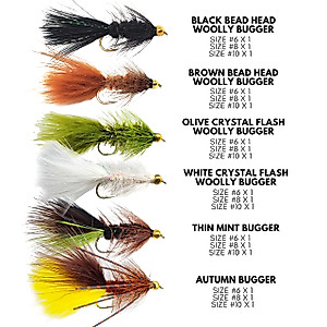The Fly Crate Woolly Bugger Flies for Trout Fly Fishing Assortment - Size #8 Streamer Fly Fishing Flies (18 Pack - Variety)