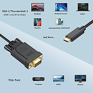 UVOOI USB C to VGA Cable 3 Feet, USB Type C to VGA Adapter 3.3FT Cable Compatible with Thunderbolt 3, MacBook Pro/Air, iPad Pro, Dell XPS 13/15/17, Surface Book 3/Pro 7, Samsung Galaxy S22/S20/S10