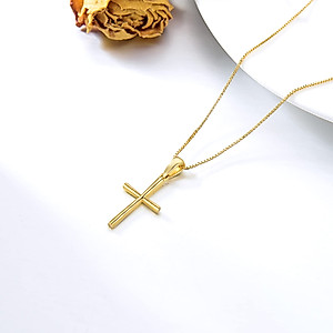 SISGEM 14k Gold Cross Pendant and Box Chain Necklace for Women, Baptism Jewelry Confirmation Gifts for Her, 18 inch
