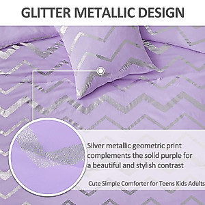 Menghomeus Purple/Silver Comforter Set Twin Lavender Metallic Print Glitter Bed Comforter Cute Shinny Christmas Bedding for Teen Girls Kids Women, 3 Piece (1 Pillowcase, 1 Decorative Pillow Sham)