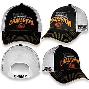 Joey Logano Team Penske 2022 NASCAR Cup Series 2X Champion Black White Mesh Adjustable Hat