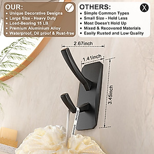 INVIHUG, Large Size Modern Adhesive Wall Hooks, Heavy Duty RV Hooks for Hanging Jacket, Coat, Towel, Robe, Loofah in Bathroom, Kitchen, Rv and Office Wall Mount (2 Packs, Black)