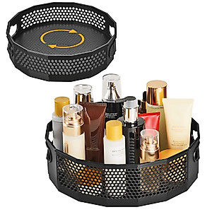 YEAVS 2 Pack Spinning Lazy Susan Turntable, Deep Plastic Spice Condiment Holder Makeup Organizer Multifunctional for Kitchen Fridge Bathroom Counter Top (Black)
