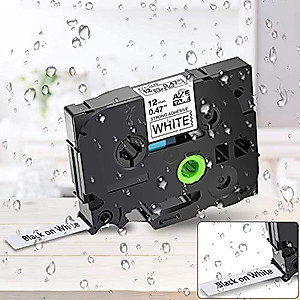 GREENCYCLE Extra Strength Adhesive Black on White Label Tape Compatible for Brother TZE-S231 TZeS231 AZE231 0.47 Inch 12mm for PT-E550W PT2430PC 1890C PT-D210 300BT PT-1010 PTH100 D200-2 Pack