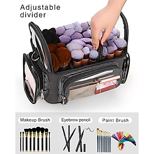 NAONAYA Makeup Brush Case, Large Makeup Brush Holder Professional Makeup Artist Travel Case Clear Waterproof Cosmetic Organizer Bag, Full Open Easy to Access, with Adjustable Strap and Dividers