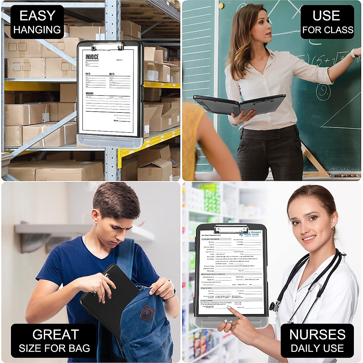 YEAHVIY Clipboard with Storage, Large Capacity Nursing Clipboards with Low Profile Clip, Heavy Duty Plastic Storage Clipboard with Pen Holder, Side-Opening, Multifunctional Clipboard Case for Writing