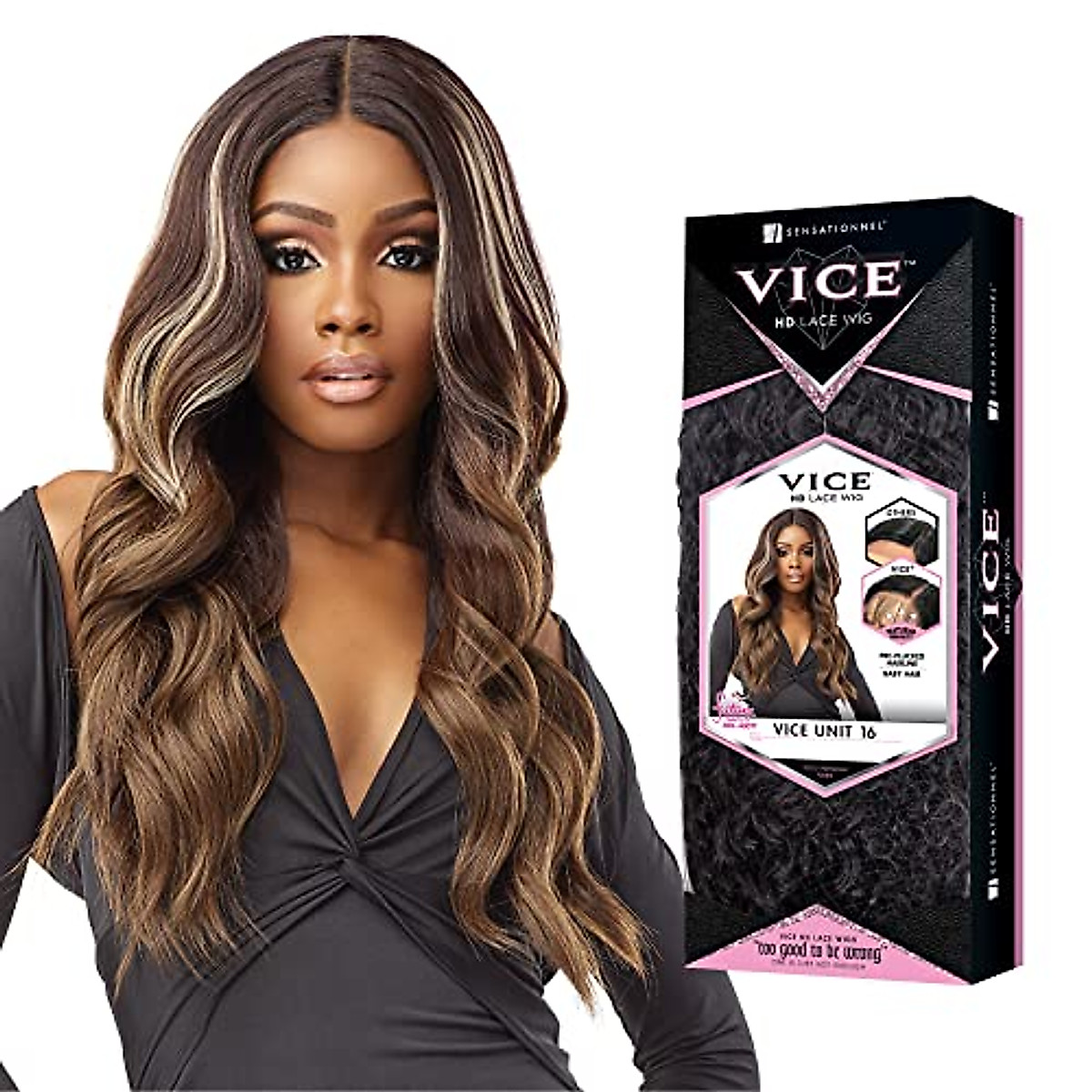 Sensationnel Vice lace front wigs - unit 16 5 inch Deep part synthetic preplucked hairline (BALAYAGEMOCHA)