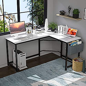 Topfurny L Shaped Desk 58’’ Corner Desk Computer Gaming Desk PC Table Writing Desk Large L Study Desk Home Office Workstation Modern Simple Multi-Usage Desk with Storage Bag Space-Saving Wooden Table