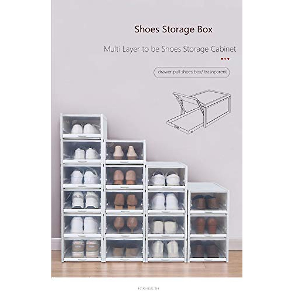 Plastic Pull Shoe Storage Box Clear Stackable Shoes Boxes Cabinet Organizer Flip Drawer (Grey 3 PCS Set)
