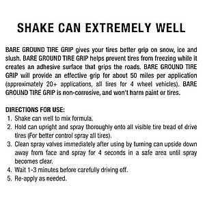 Bare Ground BGTG-1 Tire Grip Spray Can Environmentally Friendly Non-Slip Tire Adhesive