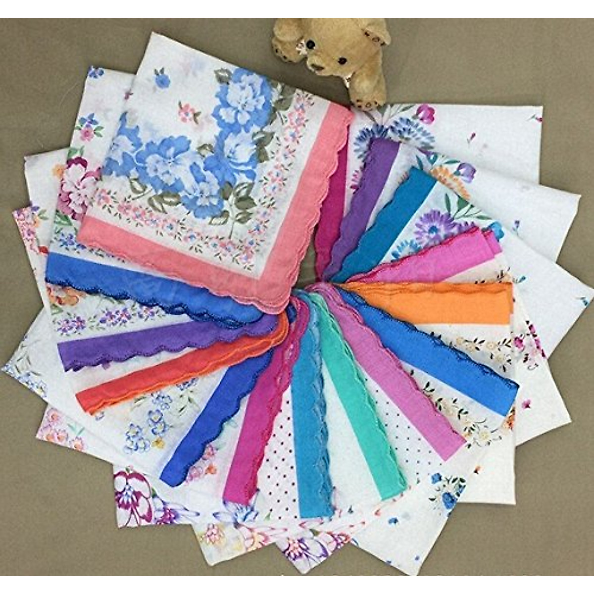 Forlisea Womens Colorful Ladies Hankies 100% Cotton Handkerchief Wendding Hanky