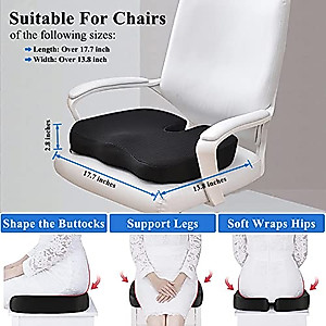 Memory Foam Seat Cushion for long sitting, Non-Slip Ergonomic Chair Cushion for Back/Sciatica/Coccyx/Tailbone Pain Relief, Comfortable Pillow Pad with Mesh Cover for Office Chair, Car Seat, desk chair
