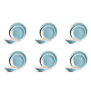HomeVss Rock Ridge Speckled Stoneware Dinnerware Set (18pc Set, Turquoise and Ivory)