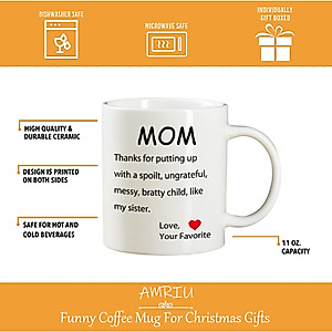 AMRIU Mothers Day Gifts Funny Coffee Mug for Mom, Dear Mom, I'm Your Favorite Child Coffee Mug, Best Birthday Gift Cup from Daughter or Son, White 11 Oz