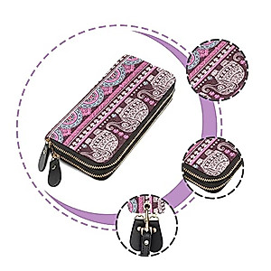 LATH.PIN RFID Blocking Bohemian Purse Wallet Canvas Elephant Pattern Handbag with Coin Pocket and Strap