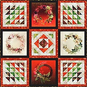 Quilt Kit - Festive Panels - 54" X 54" Festive Beauty Wreath Block Quilt - Top & Binding