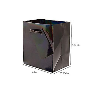Black Gift Bags - 12 Pack Extra Small Metallic Holographic Paper Shopping Bags with Handles, Mini Gift Wrap Euro Totes for Birthdays, Tiny Party Favor Bags for Presents, Holidays Bulk - 4x2.75x4.5