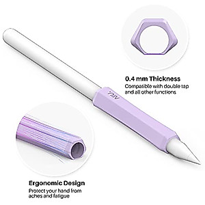 NIUTRENDZ 3 Pack Apple Pencil Grip Silicone Case Accessories Cover Ergonomic Design Sleeve Compatible with Magnetic Charging and Double Tap (Apple Pencil 2nd Generation, White + Purple + Pink)