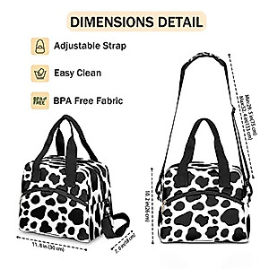 Insulated Lunch Bag Summer Animal Cow Leakproof Waterproof Reusable Meal Lunch Tote Holder Cooler Thermal Handbag with Adjustable Shoulder Strap for Women Men Adults Picnic Travel Hiking Work