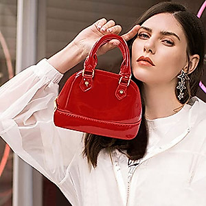 U Scinan Patent Leather Top Handle Tote Bag Mini Zip Around Dome Shoulder Bag Shell Shape Cross Body Handbag Purse Satchel