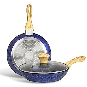 Innerwell Frying Pan Set with Lid, 8" & 10" Fry Pan Set with APEO & PFOA-Free Stone-Derived Interior, Nonstick Frying Pans,Nonstick Skillets Set, Induction Compatible, Star Blue