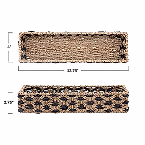 Bloomingville Boho Hand-Woven Rectangular Seagrass and Metal Basket Storage Box, Black & Natural