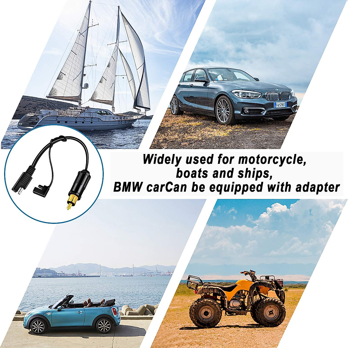 SAE Connector, SAE Plug, Cigarette Lighter Accessory Plugs DIN, Plug to SAE Adapter Connector for BMW, Car Cigarette Lighter Splitter Adapter Power Charger Port