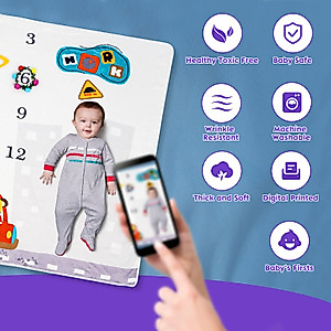 Baby Monthly Milestone Blanket 58.5''x 40'' Baby Blanket with Month Marker Frame Newborn First Year Growth Mat Great Photo Background Gift for Baby