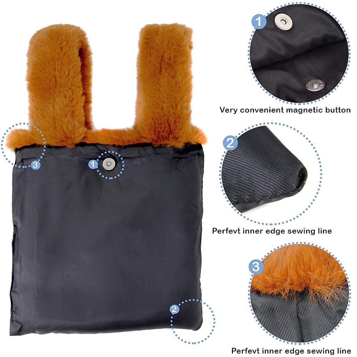 Me Plus Soft Faux Fur Pull Through Strap Slouchy Wrist Fashion Tote Bag (Grey)