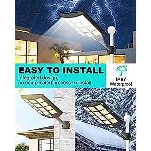 Opkiddle 2 Pack 1200W Solar Powered Street Lights Outdoor Waterproof, 120000 Lumens High Brightness Dusk to Dawn LED Lamp, with Pole, Remote Control, for Yard, Garden, Patio, Stadium, Piazza