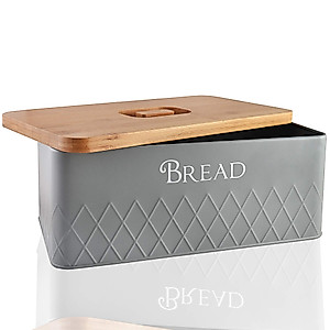 Baking & Beyond Bread Box with Bamboo Cutting Board Lid, 13"x7.5"x5" Space-Saving Bread Box for Kitchen Countertop, Bread Storage Container Holder, Bread Keeper Bin - Fresh Loaves, Black